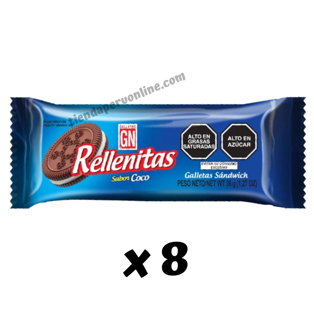 Galletas GN Rellenitas Coco Pack 8 x 36 g — Perú Online