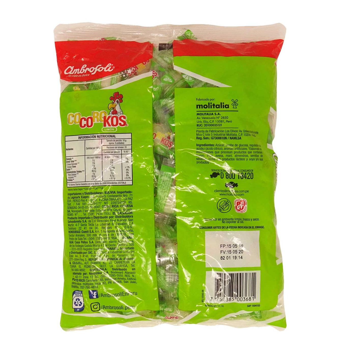 Cocorokos Limón Ambrosoli 350g (100 caramelos) — TIENDA PERU ONLINE